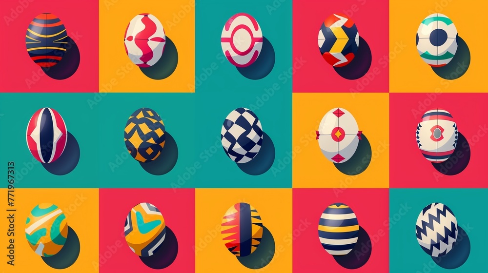 Rugby Ball Field Craft a showcasing stylized rugby balls set against a ...