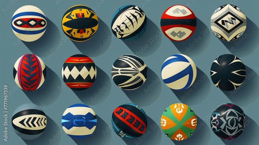 Rugby Ball Field Craft a showcasing stylized rugby balls set against a ...