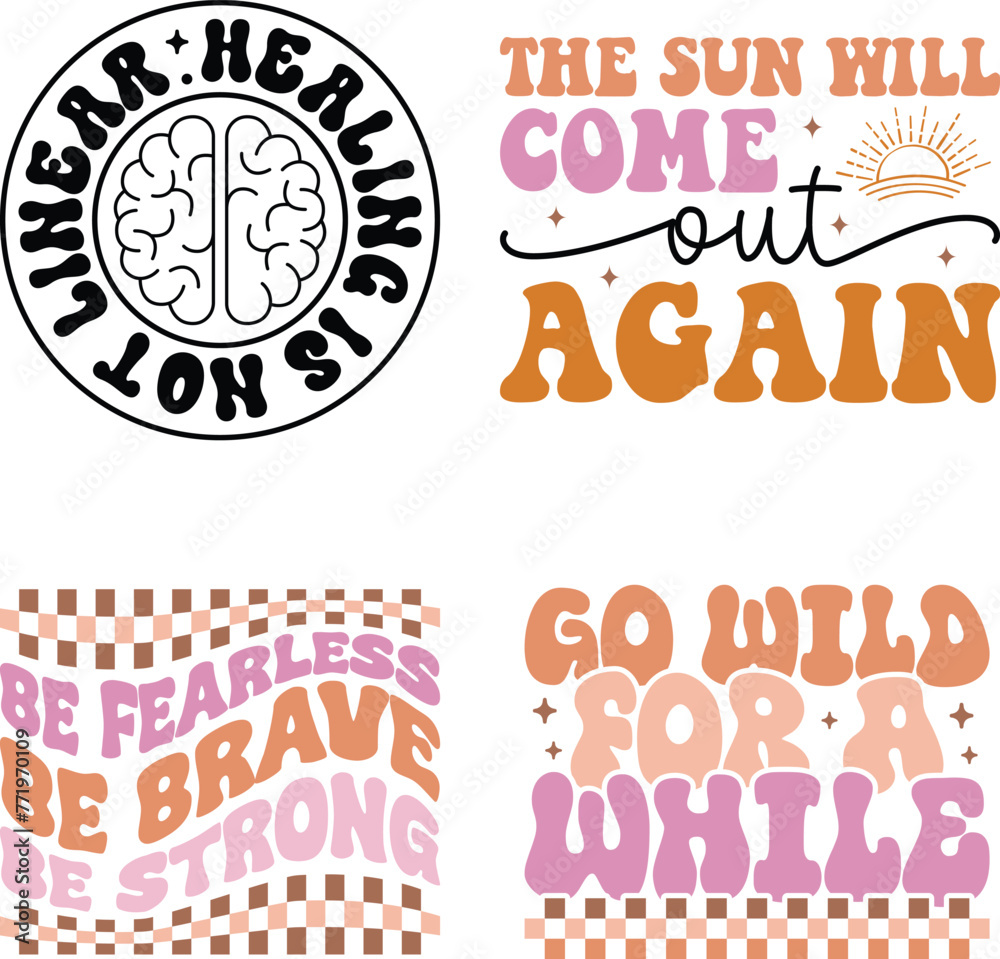 Retro Mental Health Svg Bundle Inspirational Svg Positive Svg