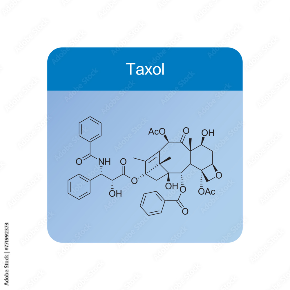 Taxol skeletal structure diagram.Diterpenoid compound molecule ...