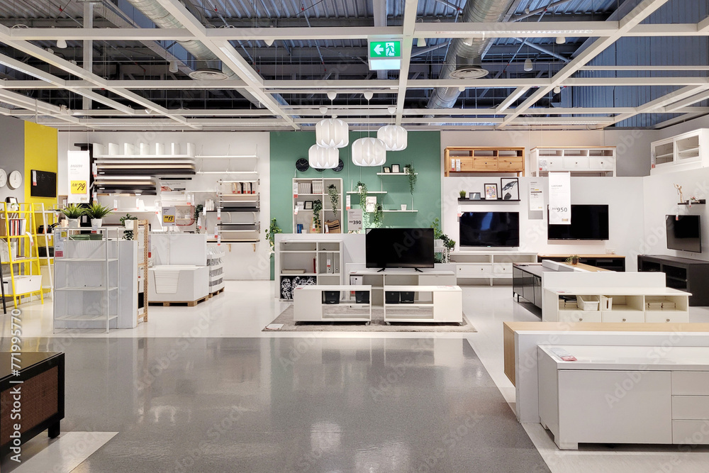 PENANG, MALAYSIA - 27 MAR 2024: Interior view of showroom inside IKEA store. IKEA is the world's ...