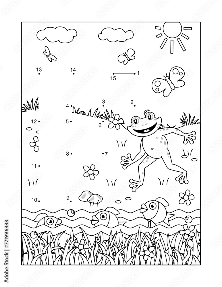 Letter F dot-to-dot activity sheet and coloring page. F is for frog. F ...