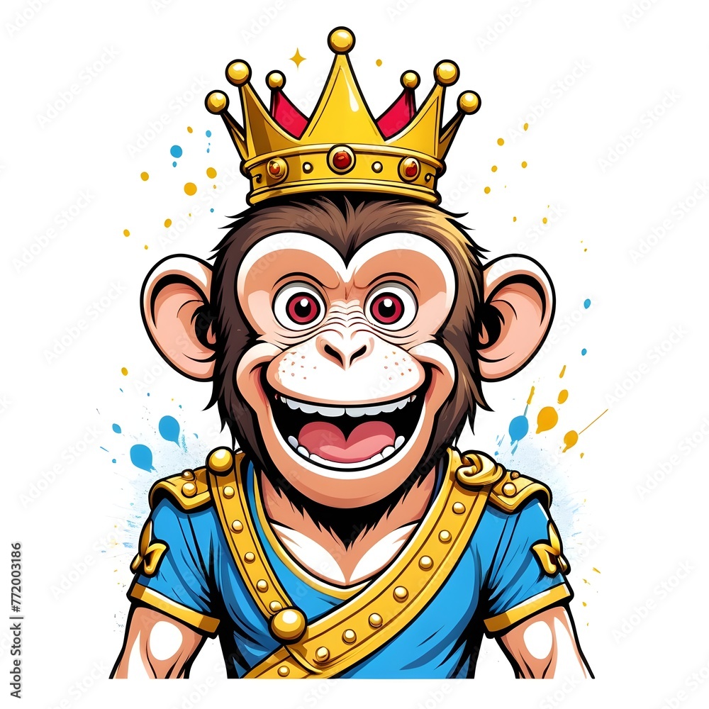 Cartoon illustration of a cute monkey king animal full of enthusiasm ...