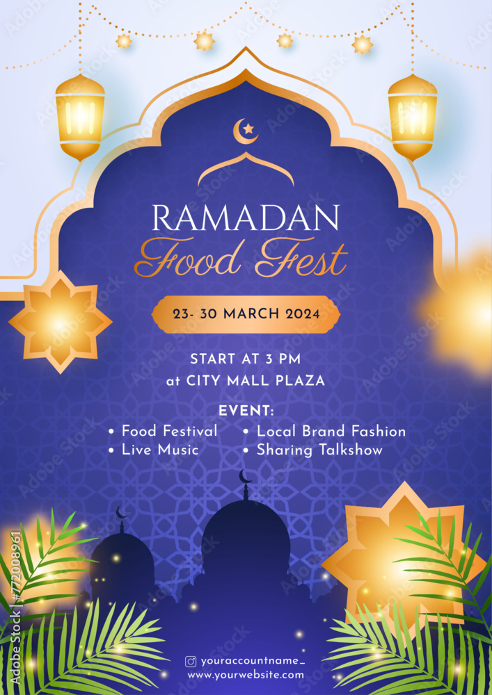 Ramadan event invitation poster design with dark blue background ...