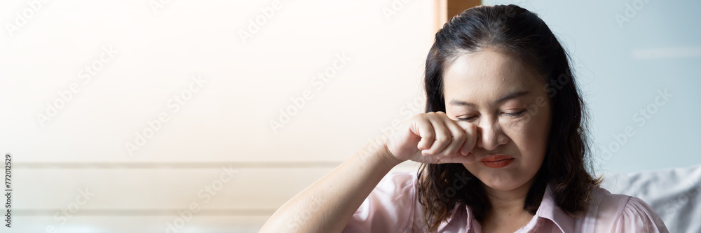 Middle aged woman crying, portrait of asian aunt woman weeping, concept ...