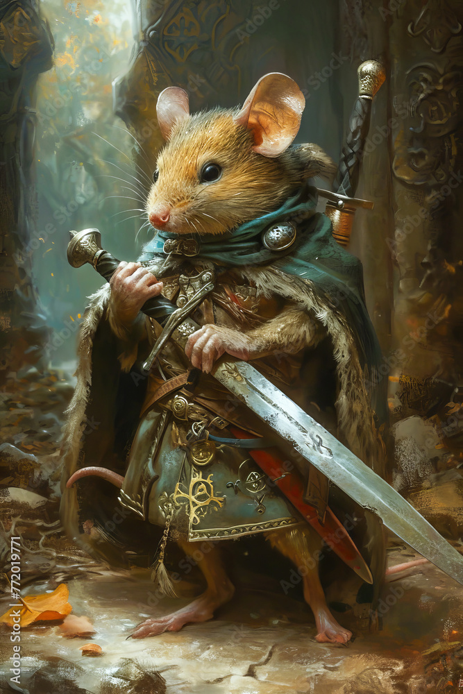 Medieval Warrior Mouse. Generated Image. A digital illustration of a ...