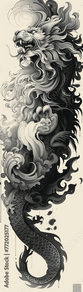 Illustrate a mythical creature with a lions head, dragons wings, and ...