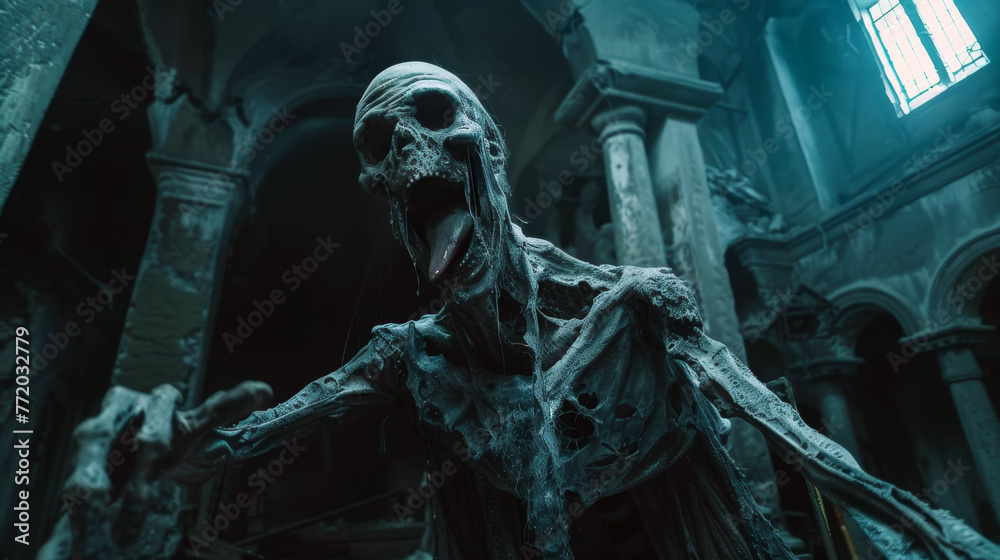 A long tongued evil spirit, pale skin, tall, deep-set eyes, blood ...