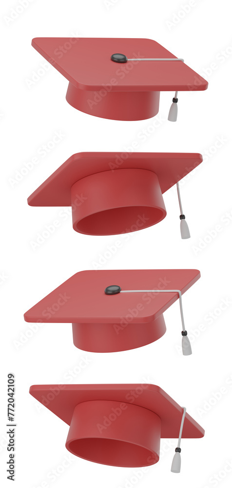 set of 3d graduation cap with transparent background, PNG, 3d render ...