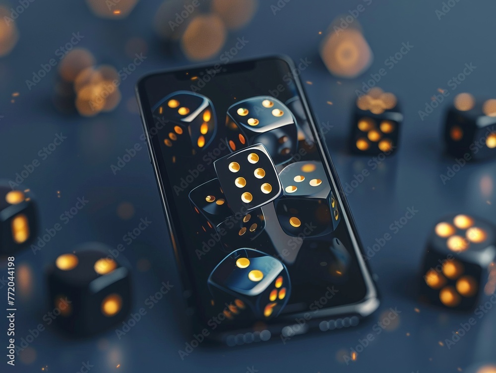 A phone wallpaper of black dice with yellow dots, surrounded by more ...
