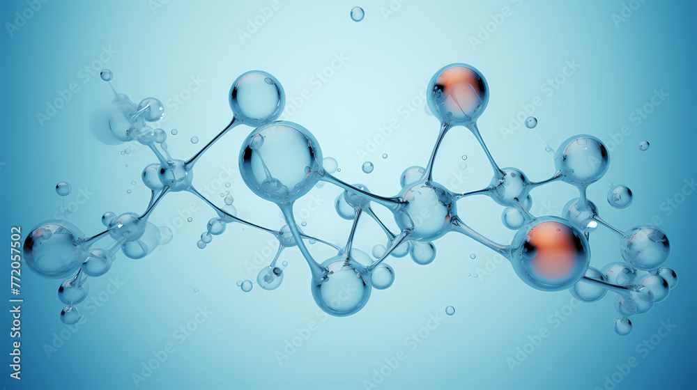 Ozone molecular structure with transparent bubbles and blue background ...
