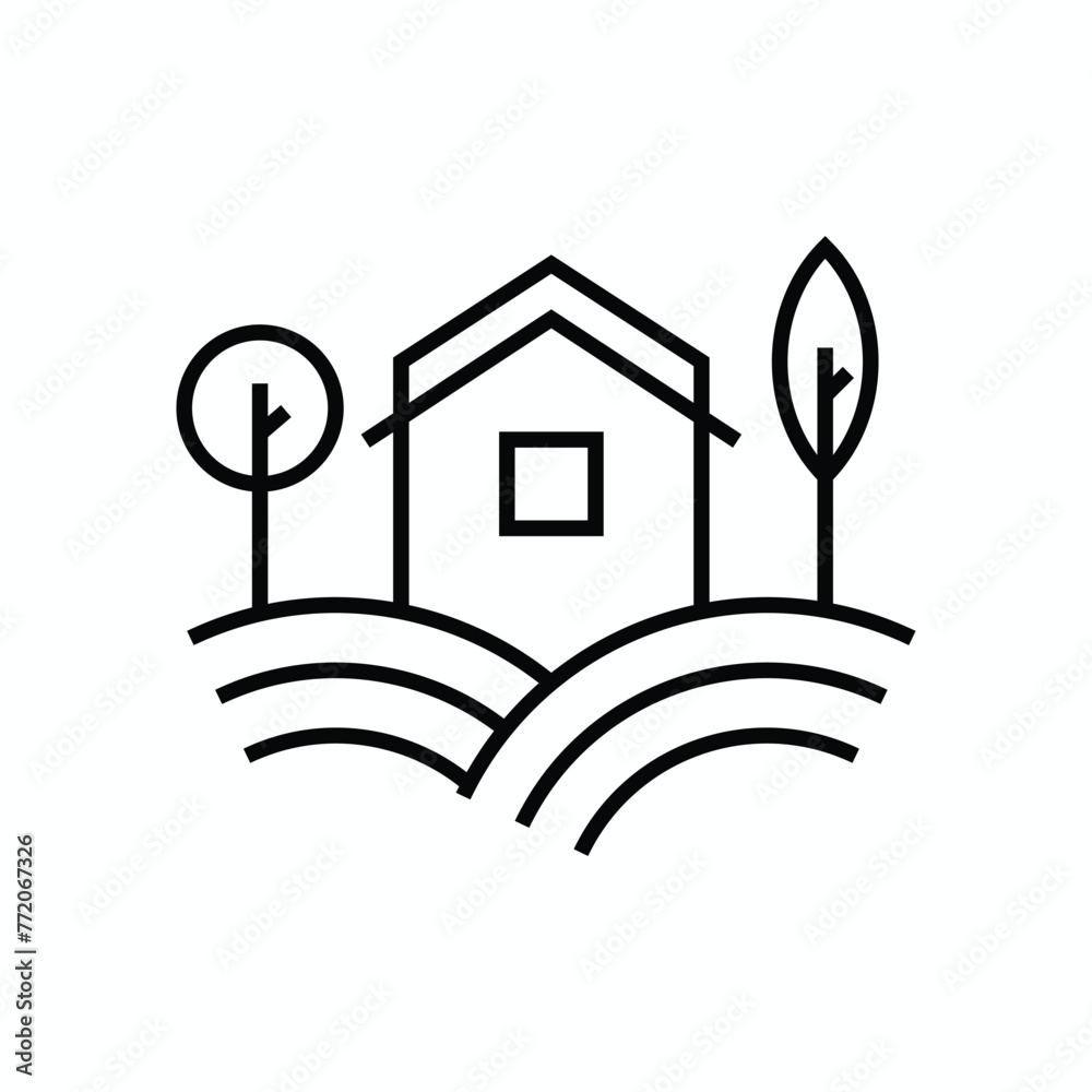 Agriculture farm line art line drawing icon symbol logo clipart vector ...