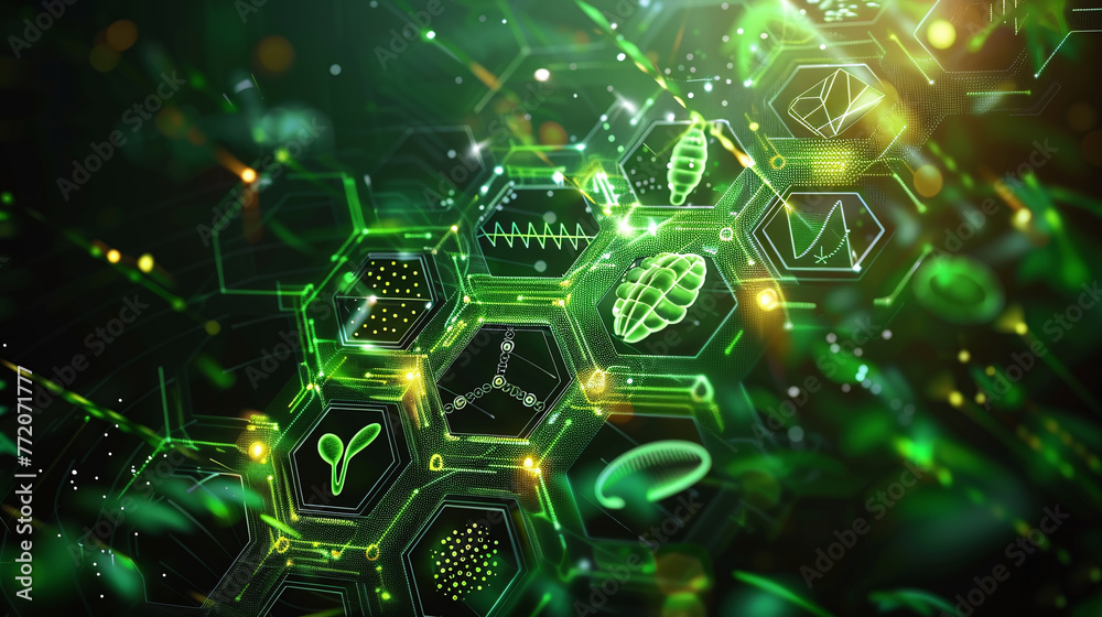 abstract illustration of chemical elements, GMO, genetically modified ...