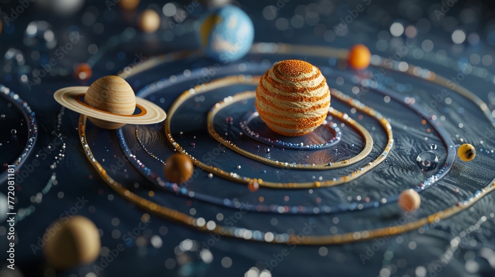 A clay-rendered model of the solar system with planets in orbit Stock ...