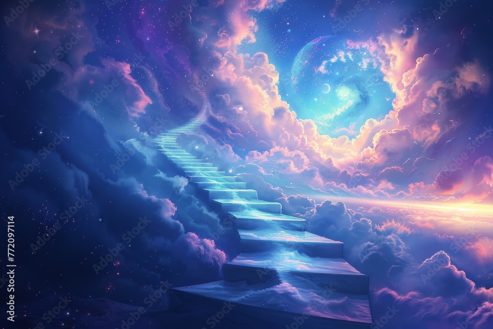 Stairway to heaven. mystical staircase to sky, astral travel fantasy ...