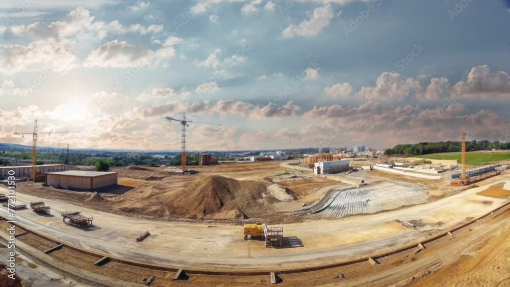 Truck crane at construction site. Details of construction site with crane lifting prefabricated ...