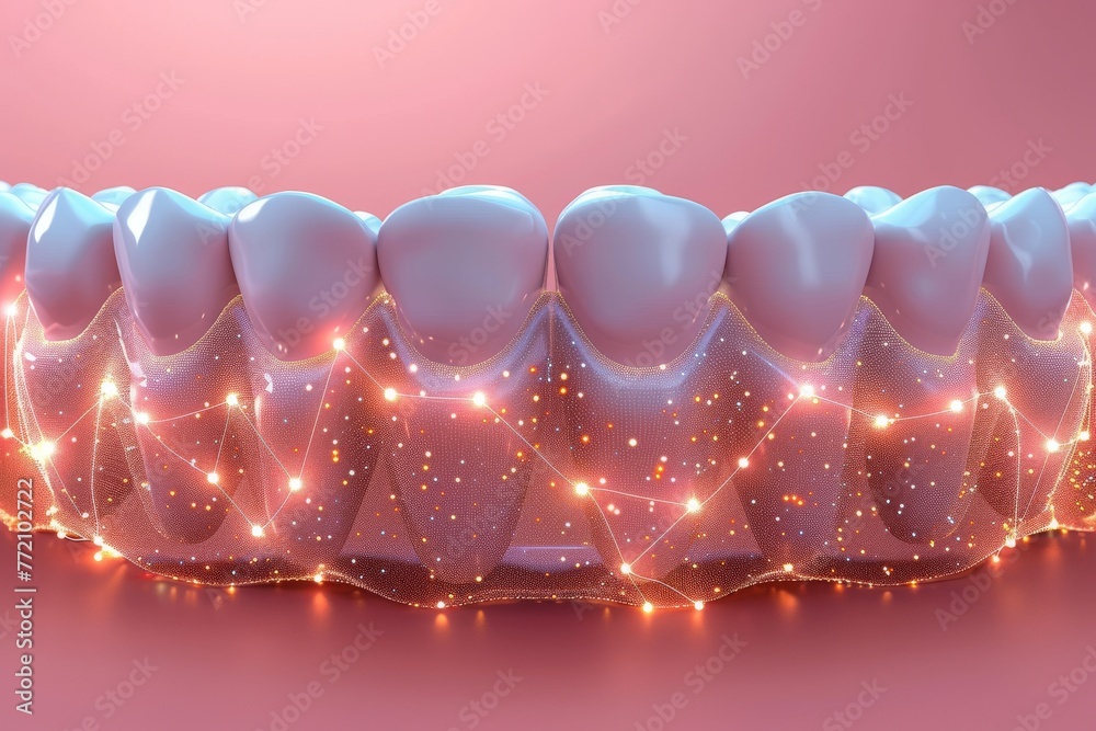 Low poly banner template with teeth with braces. Poster design for ...