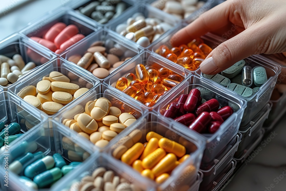 Smart Pill Organizer A person using a smart pill organizer with ...