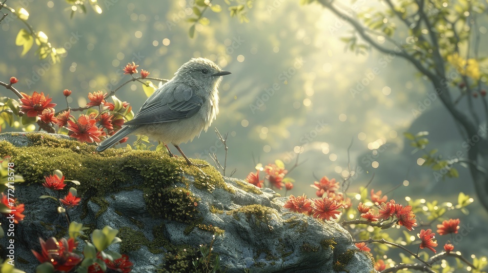 A nightingale's melody guiding travelers through an enchanted path ...