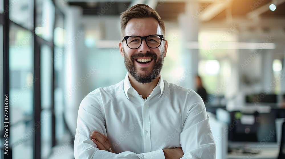 Celebratory CEO in Blurred Office Background, Blurred, Celebratory, CEO ...