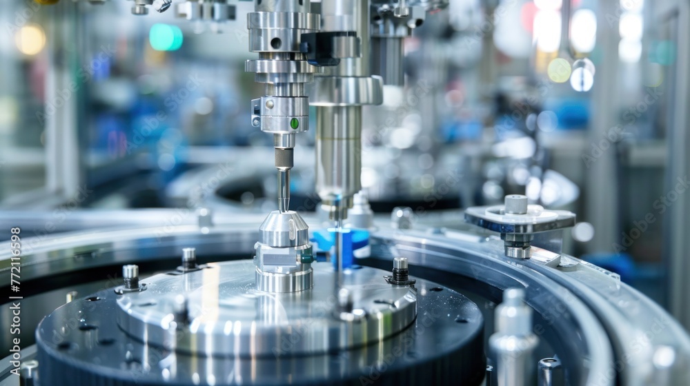 High-precision industrial machinery with robotic arm conducting ...