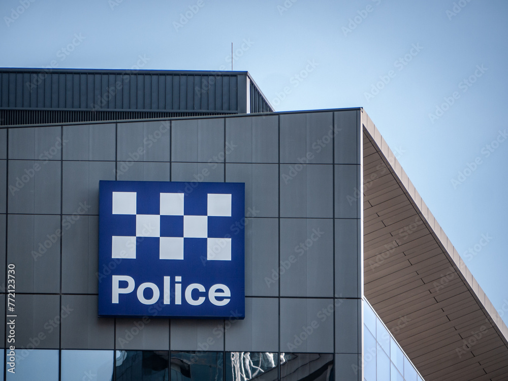 Melbourne, VIC Australia-March 3rd 2019: Police sign on the building of ...