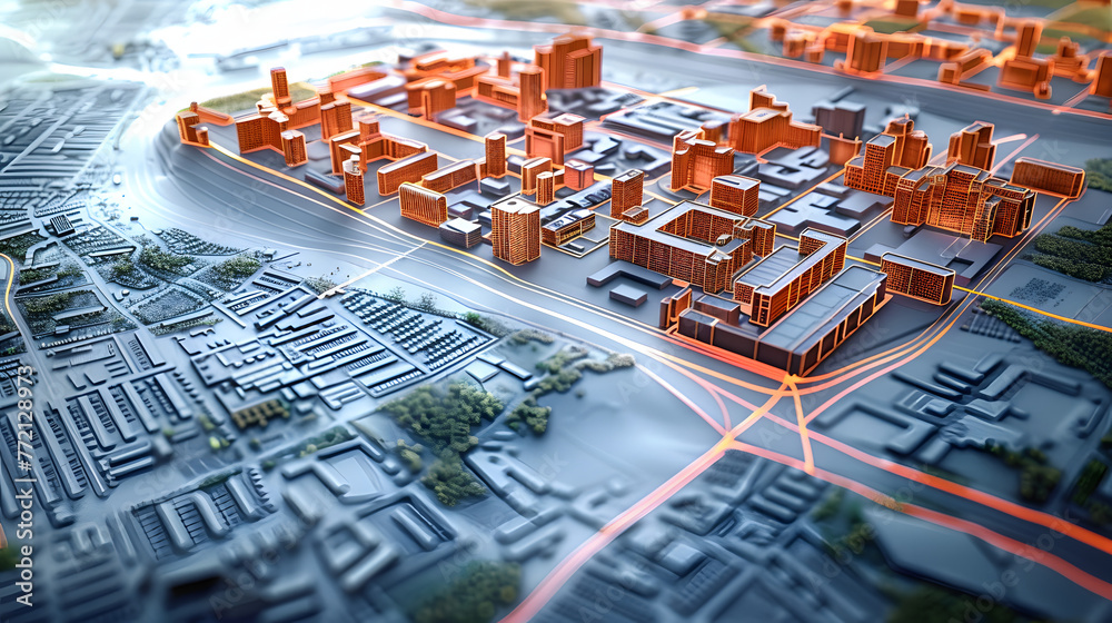 A detailed, technical blueprint showcasing urban planning and city ...