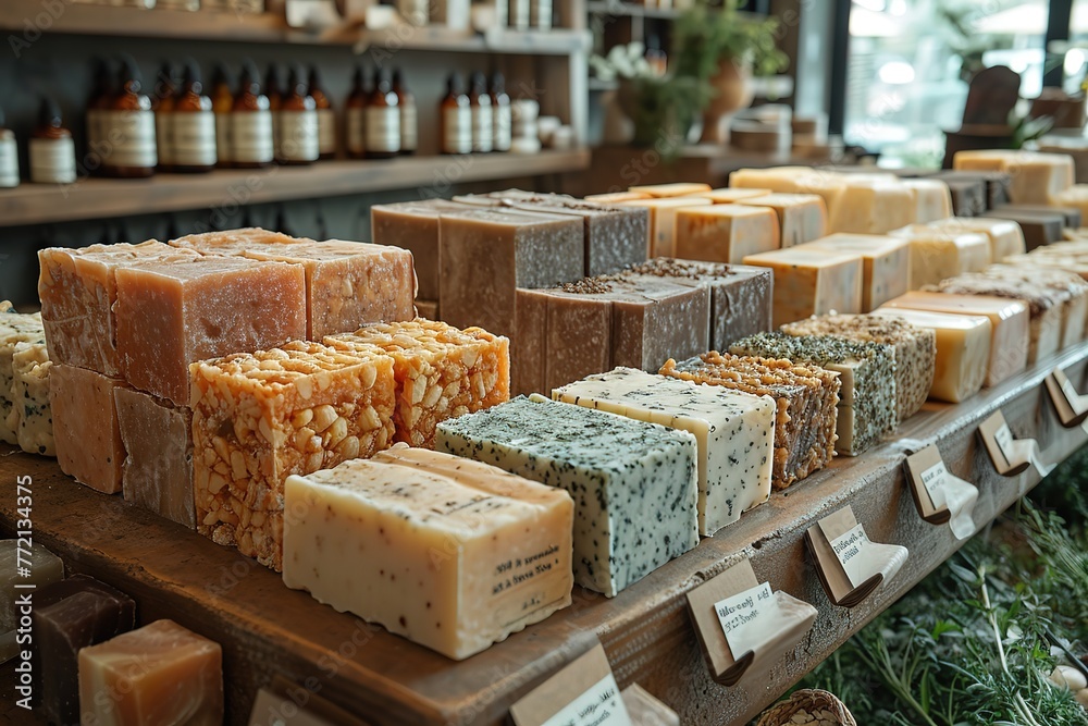 Artisanal Soap Shop Counter A counter in an artisanal soap shop ...