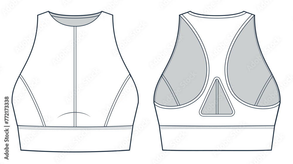 Sports Bra technical fashion illustration. Crop Top fashion flat ...