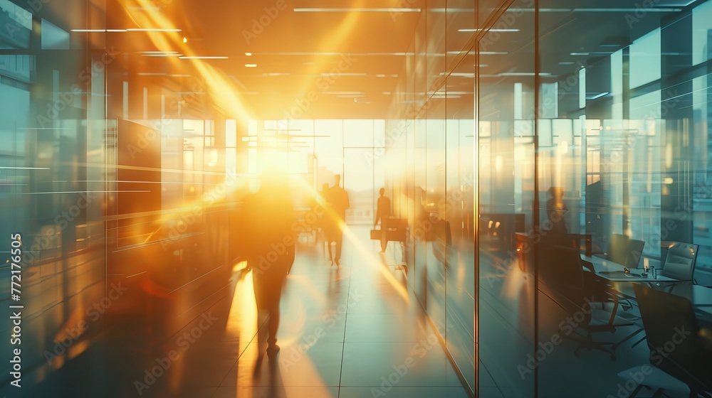 Dynamic Time-Lapse: Sunlit Modern Office Interior with Blurred Motion ...