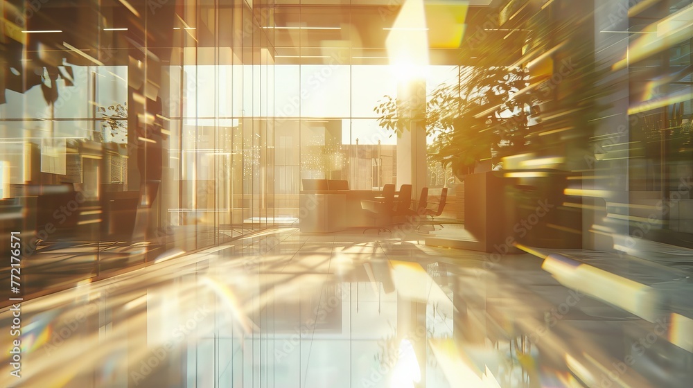 Dynamic Time-Lapse: Sunlit Modern Office Interior with Blurred Motion ...
