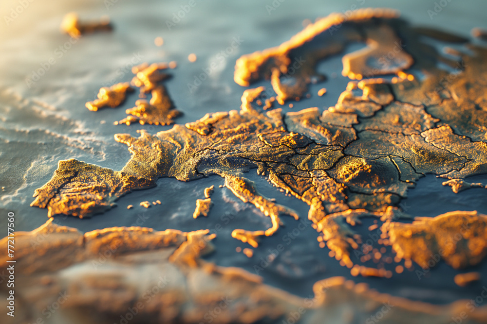 High detailed political map of Europe. 3D illustration with relief and ...