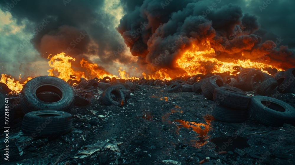 Witness the environmental havoc caused by a massive fire at a tire dump ...