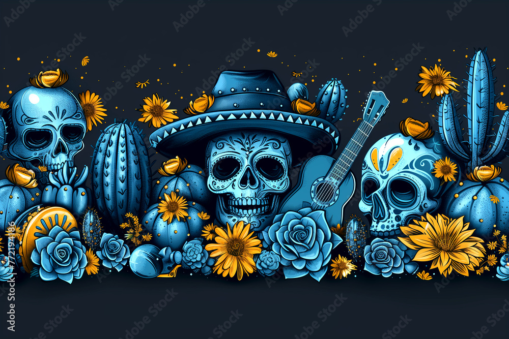 Cartoon mexican banners. Traditional Mexican symbols: chili, sugar ...