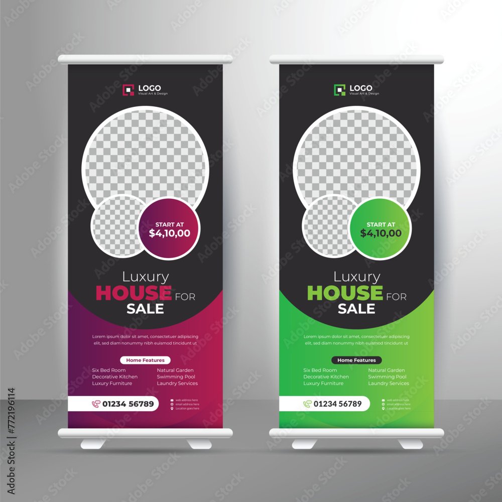 Luxury house for sale rollup banner template, Standee rollup banner, x ...