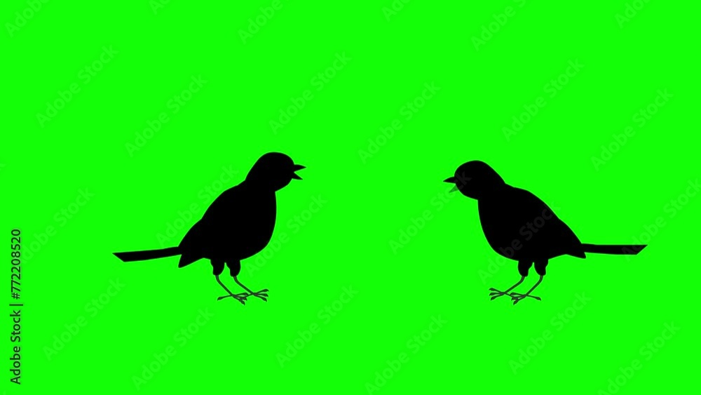 cartoon animation of two little silhouettes of birds take turns pecking ...