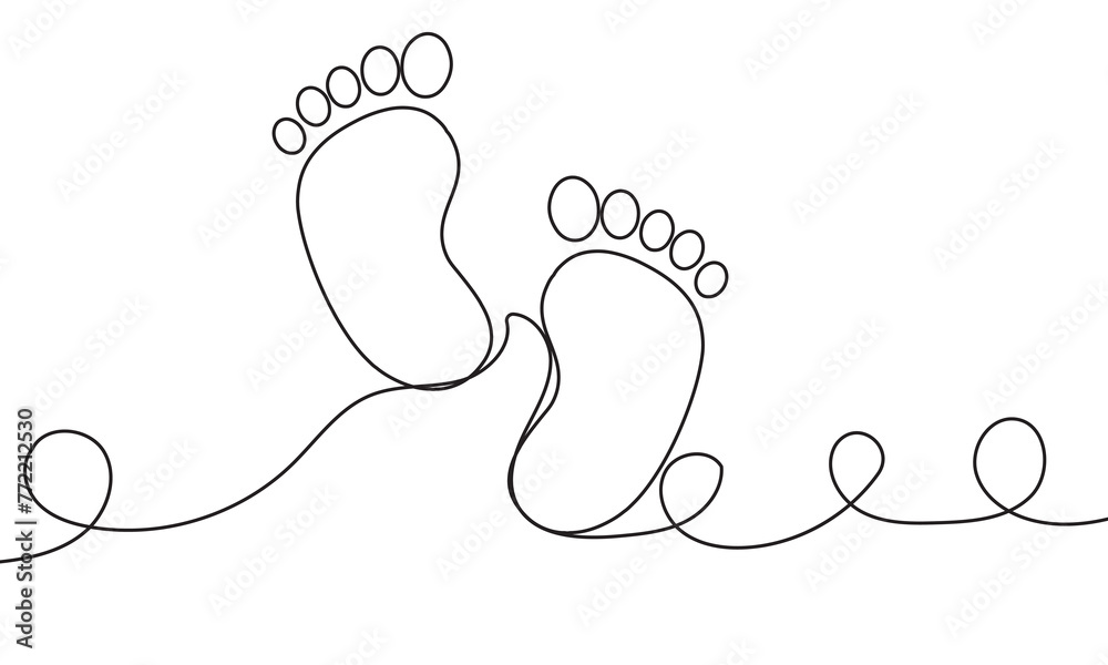 Little kids feet. Tiny foots. One single line drawing of feet ...