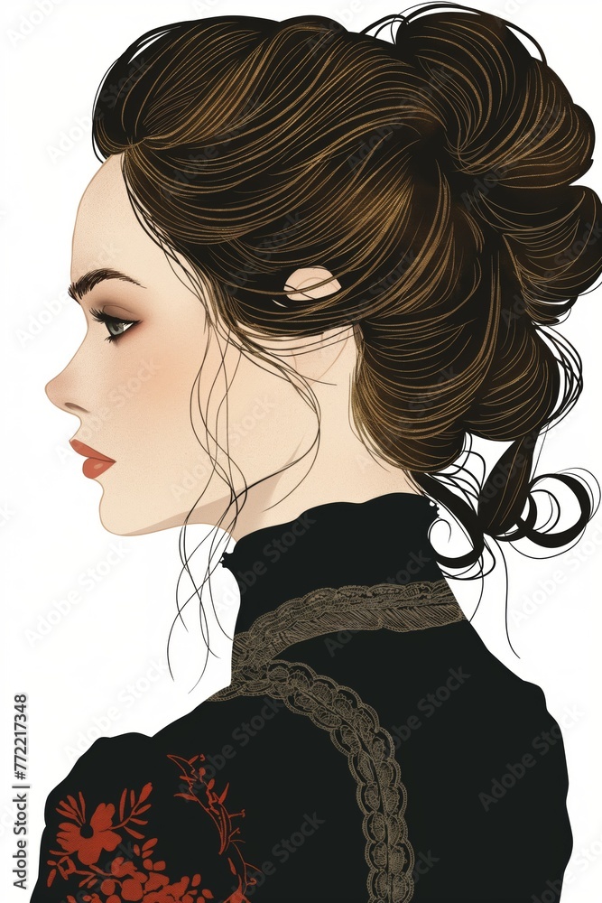 Artistic profile depiction of a woman's sophisticated French twist updo ...
