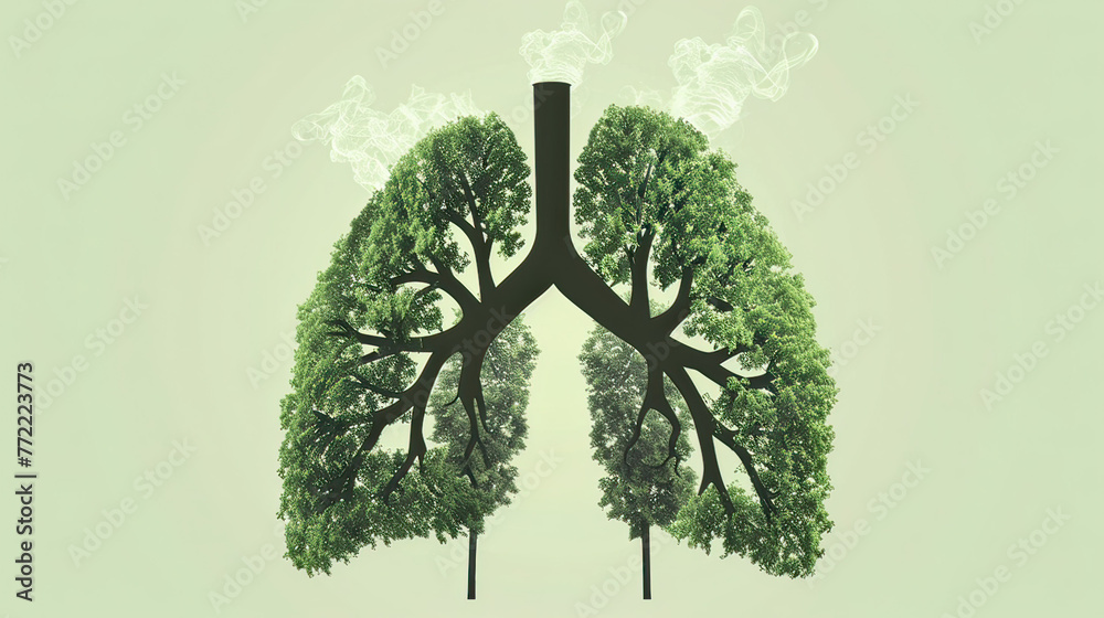 A detailed illustration of lungs transforming into trees, symbolizing ...