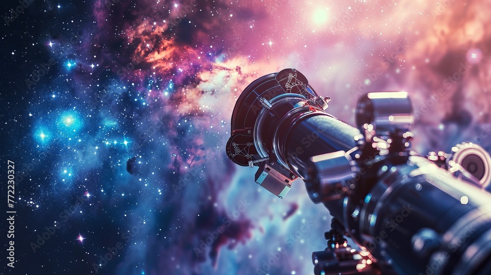 Space exploration illustrated. Scientists study stars and galaxies ...