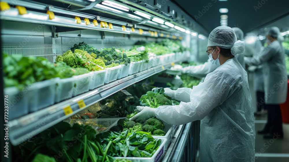 Hygienic Food Handling in Supermarket Refrigerated Section by Staff in ...