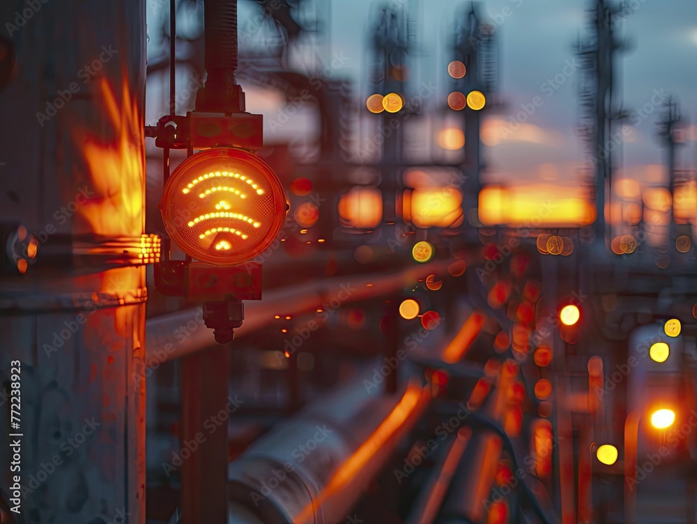 Silhouette of a wireless sensor on industrial equipment, on an IoT ...