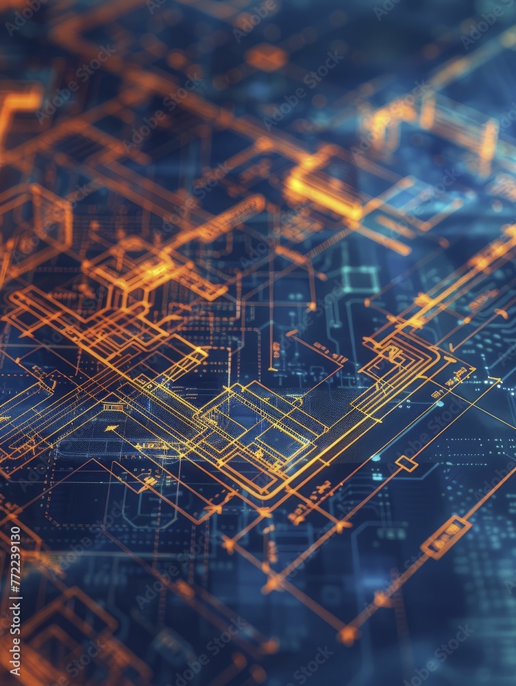 Sleek drawing of a blueprint evolving into digital layers, on a ...