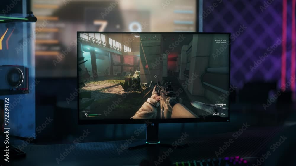 Using a heavy military rifle in the action warfare combat game. Killing ...