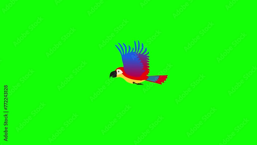 Cartoon Toucan Flying – 4K Looping 2D Animation on Green Screen, Hand ...