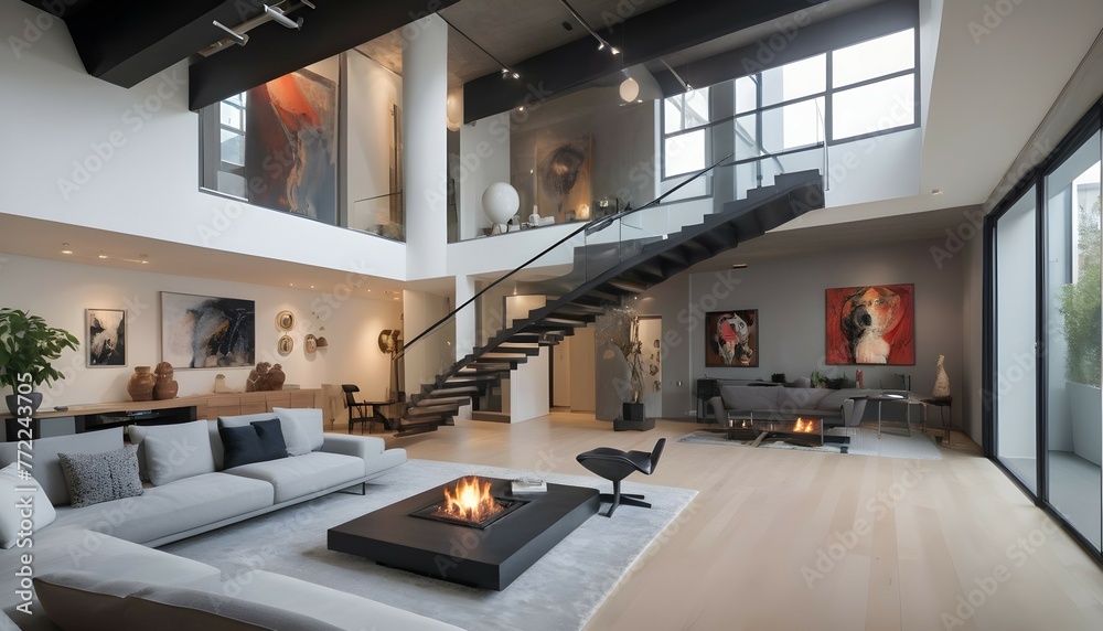 An avant-garde loft apartment with a curated collection of modern art ...