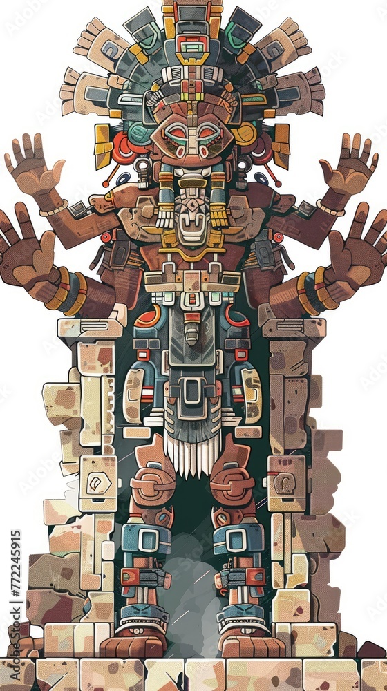 2D vector art of the ancient Mayan god Huitzilopochtli in his stone ...