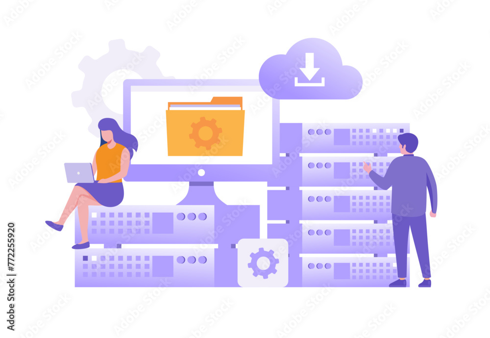 Data Server Concept Storage Technology Cloud System Database Template Of People Scene