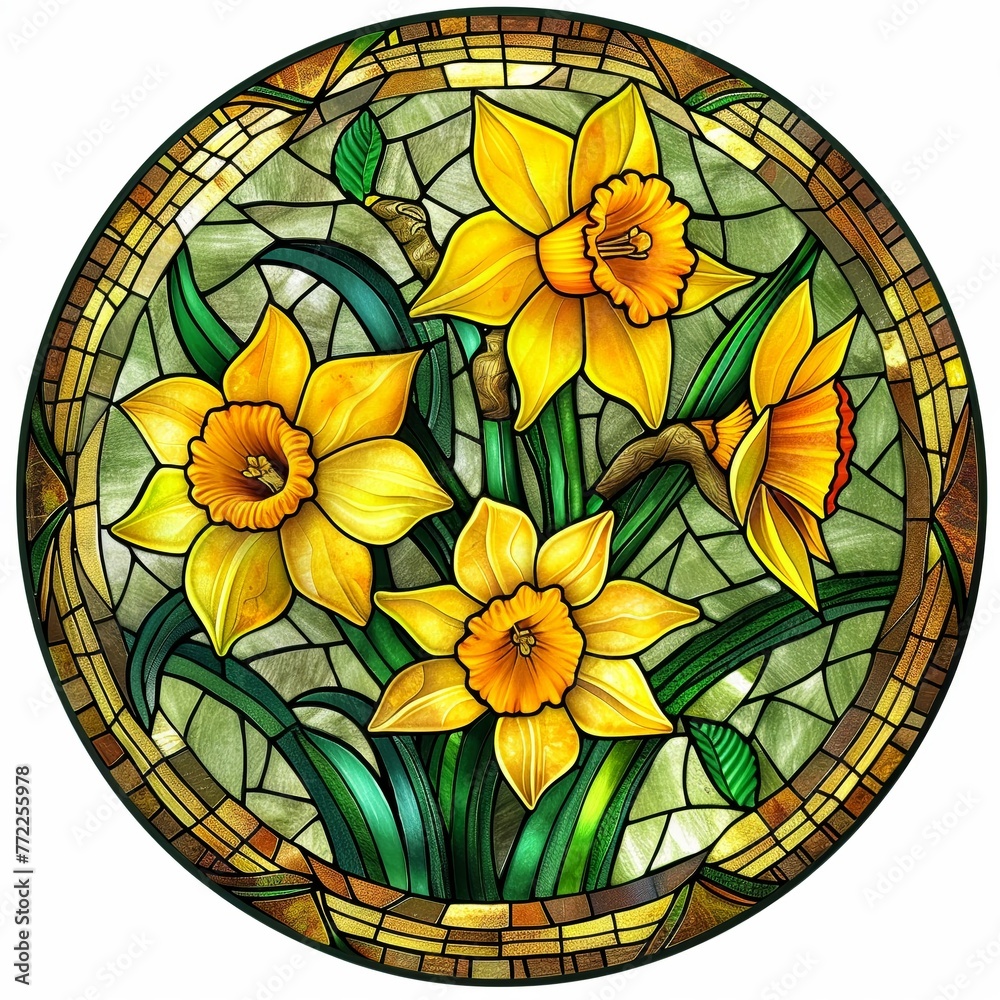 Daffodil realistic stained glass art print, realistic usage of light ...