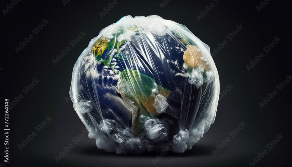 Close-up of a small Earth completely encased in clear plastic ...